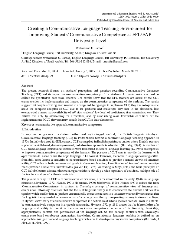 (PDF) Creating a Communicative Language Teaching Environment for Improving Students ...