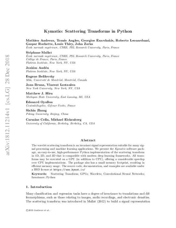 (PDF) Kymatio: Scattering Transforms in Python | Muawiz Chaudhary - Academia.edu
