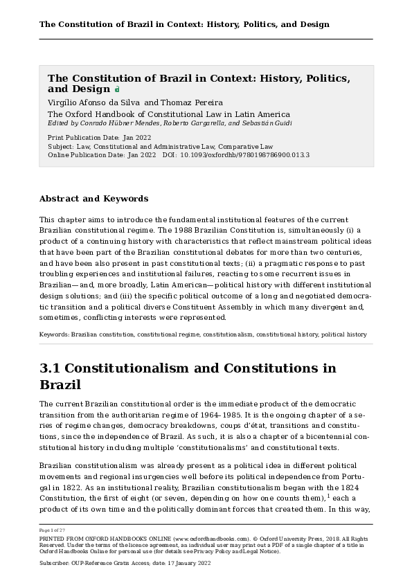 (PDF) The Constitution of Brazil in Context: History, Politics, and Design