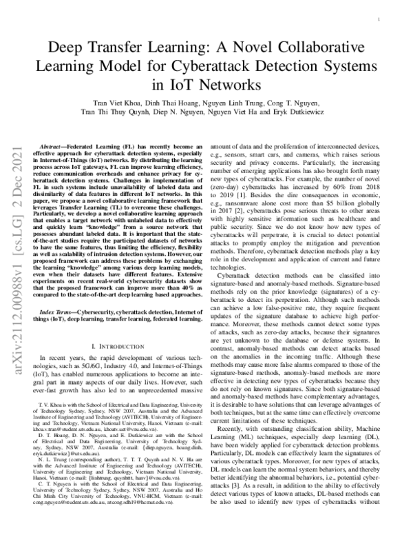 Pdf Deep Transfer Learning A Novel Collaborative Learning Model For Cyberattack Detection