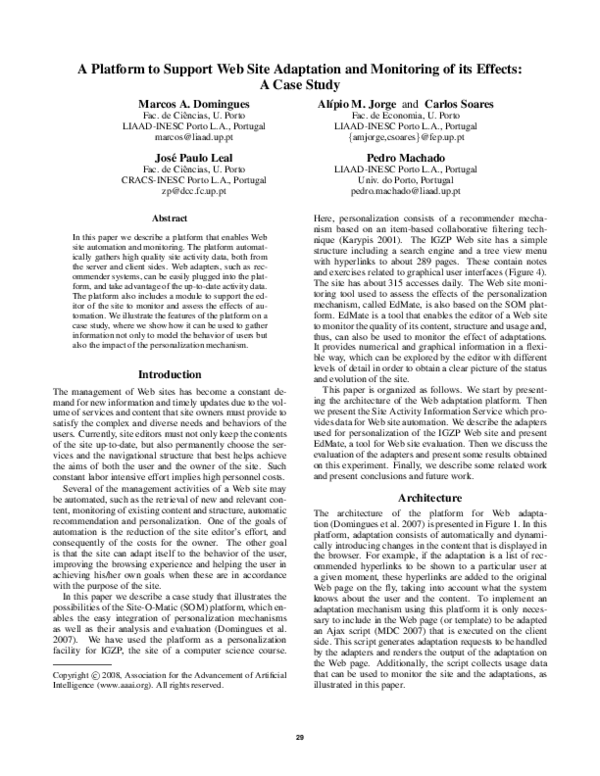 (PDF) A platform to support web site adaptation and monitoring of its ...