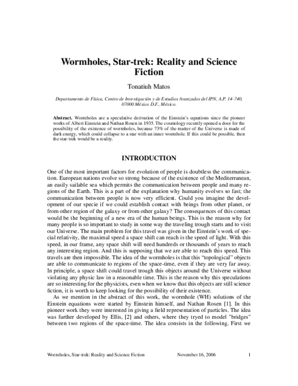 (PDF) Wormholes, Star-trek: Reality and Science Fiction