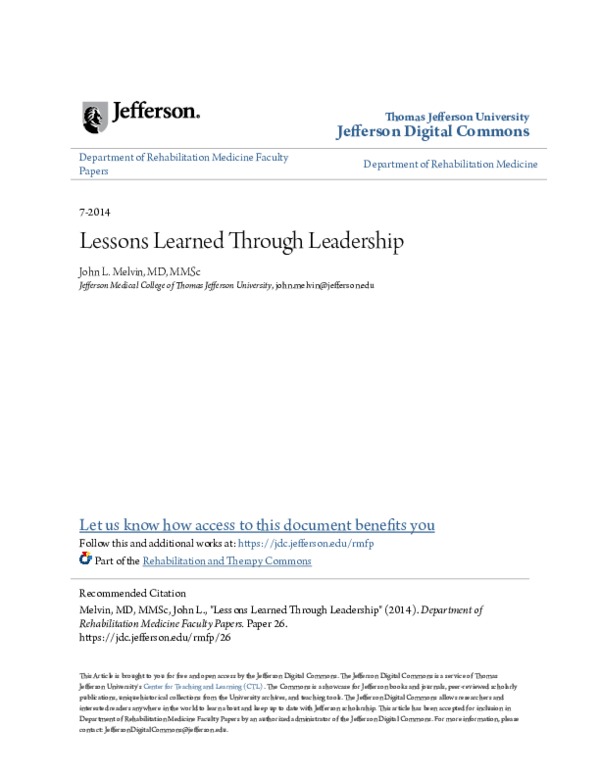 (PDF) Lessons Learned Through Leadership