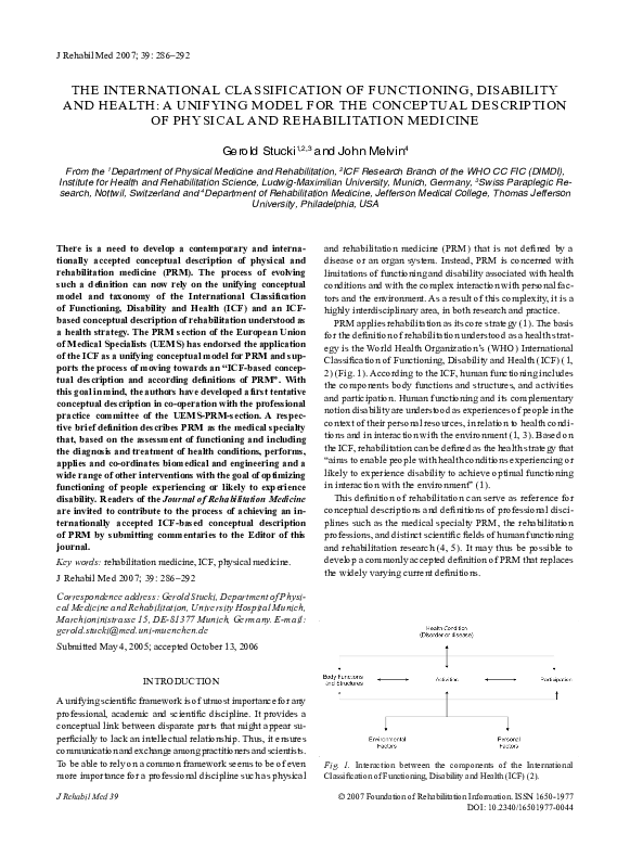 (PDF) The International Classification of Functioning, Disability and ...