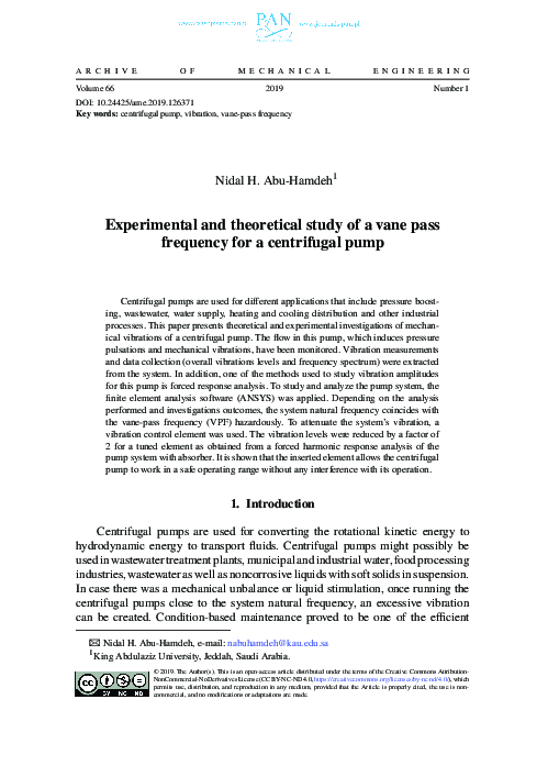 (PDF) Experimental and theoretical study of a vane pass frequency for a ...
