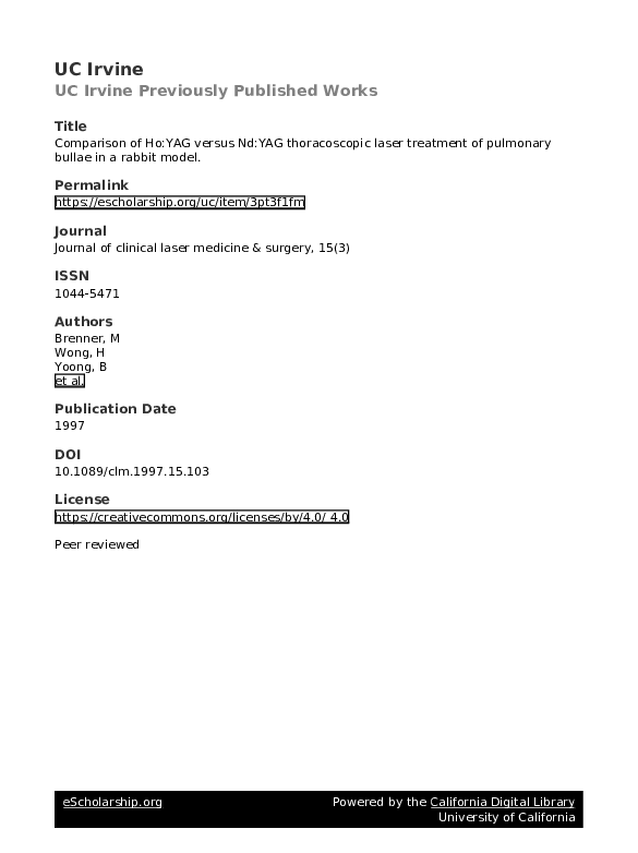 (PDF) Comparison of Ho:YAG versus Nd:YAG thoracoscopic laser treatment ...