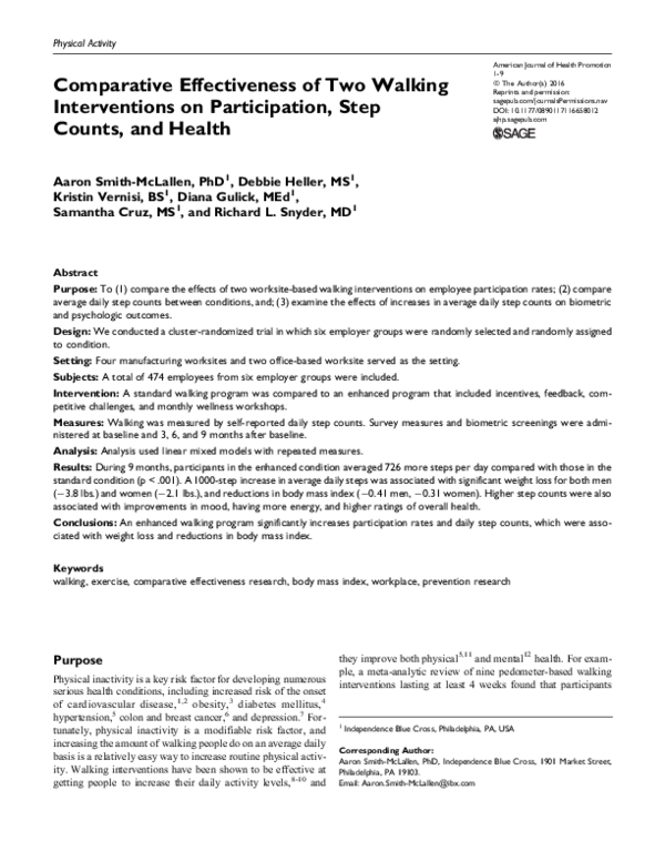 (PDF) Comparative Effectiveness of Two Walking Interventions on ...