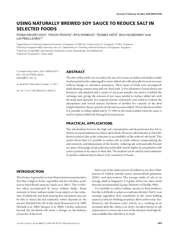 (PDF) Using Naturally Brewed Soy Sauce to Reduce Salt in Selected Foods