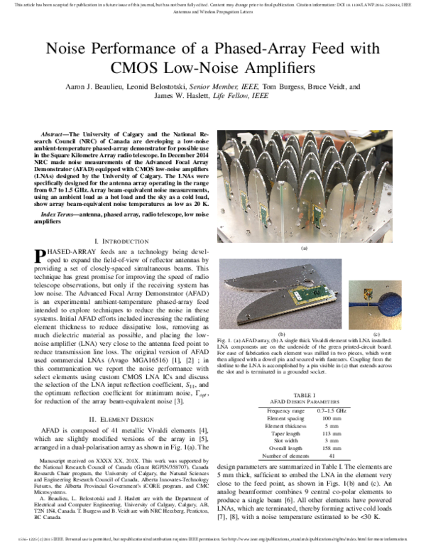 (PDF) Noise Performance of a Phased-Array Feed with CMOS Low-Noise Amplifiers