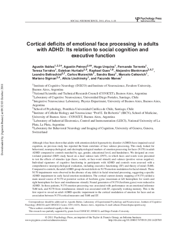 (PDF) Cortical deficits of emotional face processing in adults with ADHD: Its relation to social ...