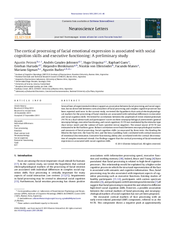 (PDF) Cortical Processing of Facial Emotions and Social Cognition