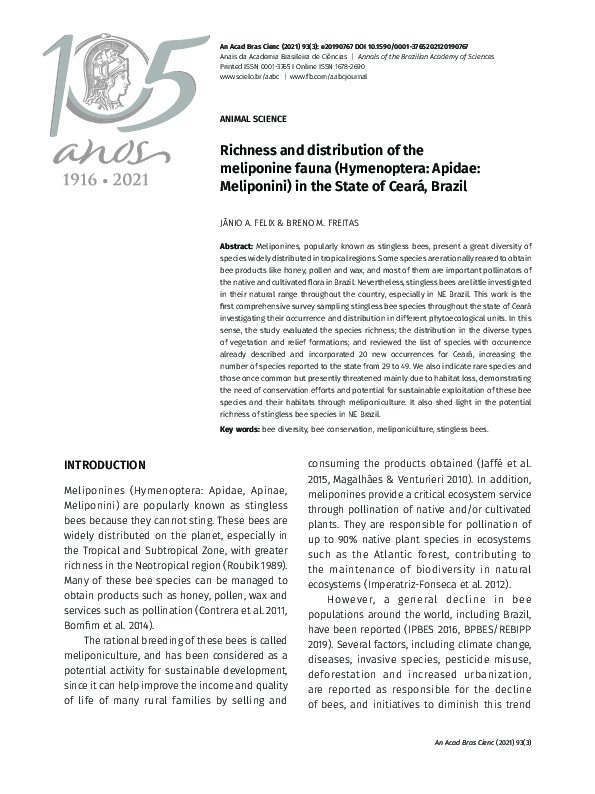 (PDF) Richness and distribution of the meliponine fauna (Hymenoptera ...