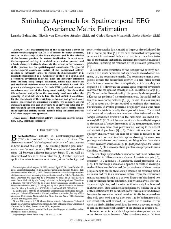 Pdf Shrinkage Approach For Spatiotemporal Eeg Covariance Matrix Estimation