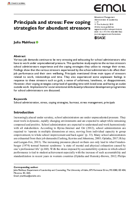 (PDF) Principals and stress: Few coping strategies for abundant stressors