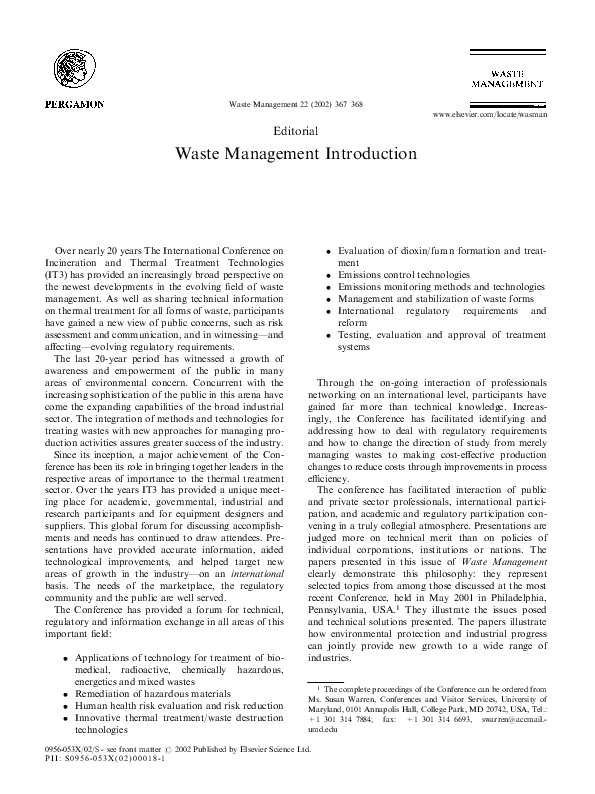 (PDF) Waste Management Introduction
