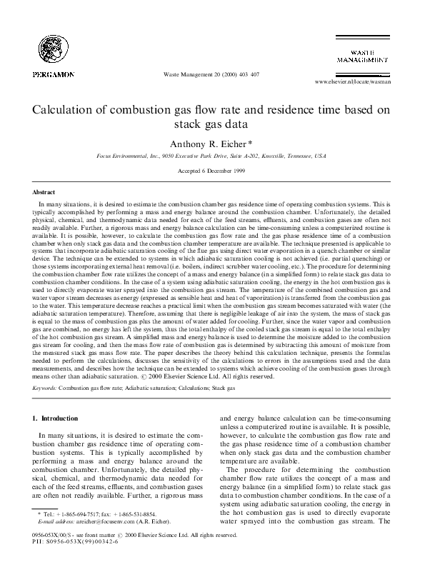 (PDF) Calculation of combustion gas flow rate and residence time based ...