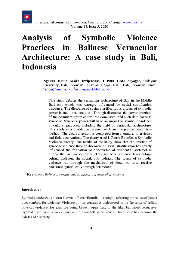 (PDF) Analysis of Symbolic Violence Practices in Balinese Vernacular ...
