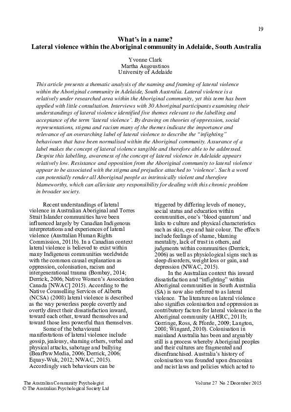 (PDF) Lateral violence within the Aboriginal community in Adelaide ...