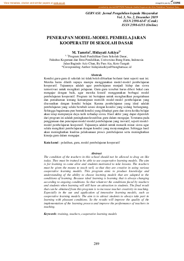 (PDF) Penerapan Model-Model Pembelajaran Kooperatif DI Sekolah Dasar