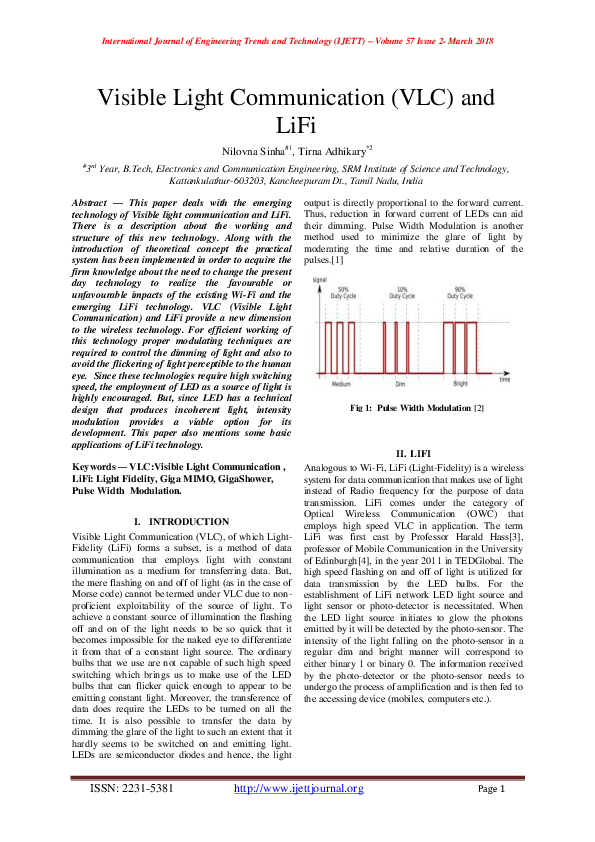 (PDF) Visible Light Communication (VLC) and LiFi