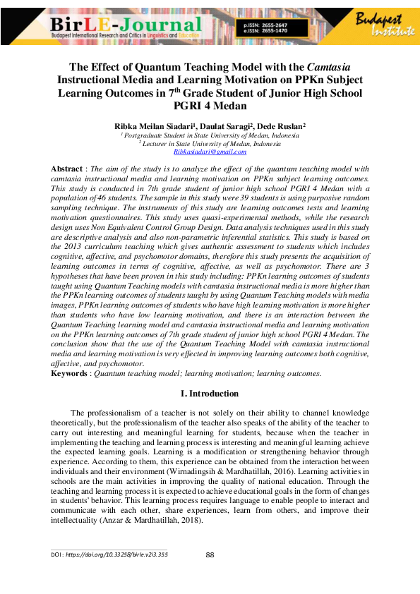 (PDF) The Effect of Quantum Teaching Model with the Camtasia ...