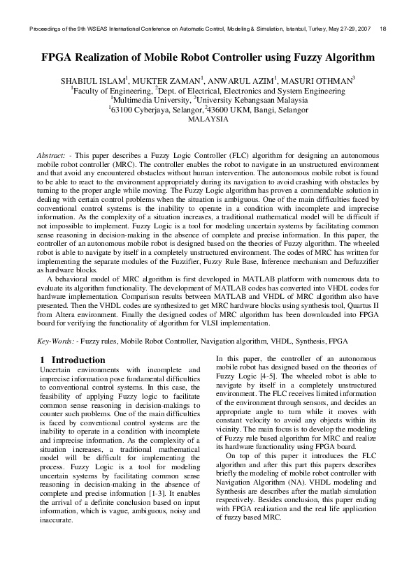 (PDF) Design and Synthesis of Mobile Robot Controller using Fuzzy