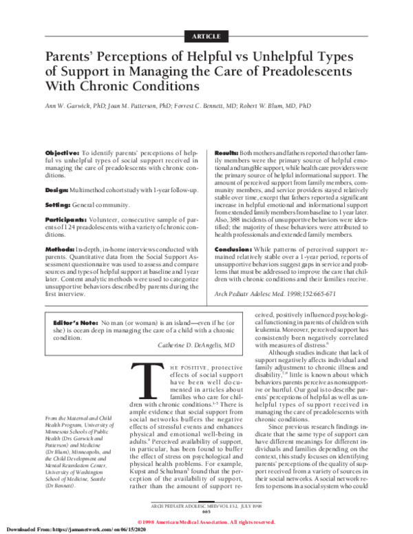 (PDF) Parents' Perceptions of Helpful vs Unhelpful Types of Support in ...