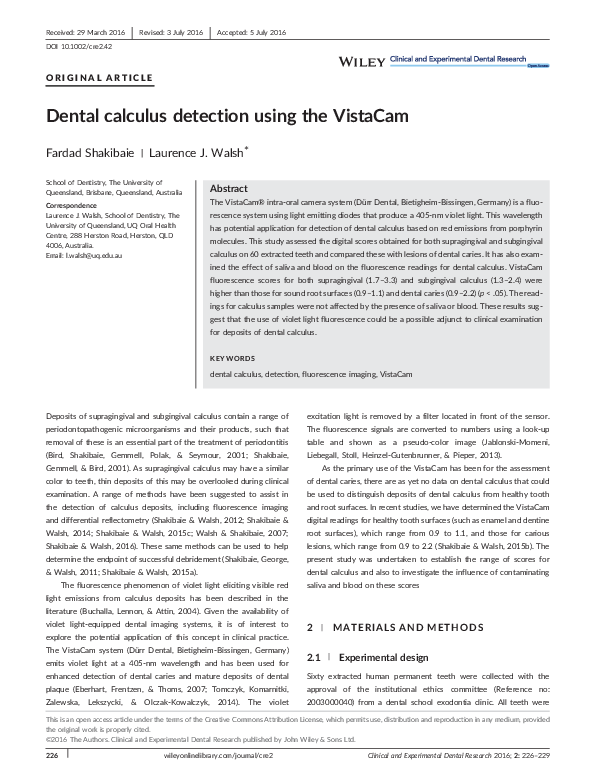 (PDF) VistaCam for Detecting Dental Calculus