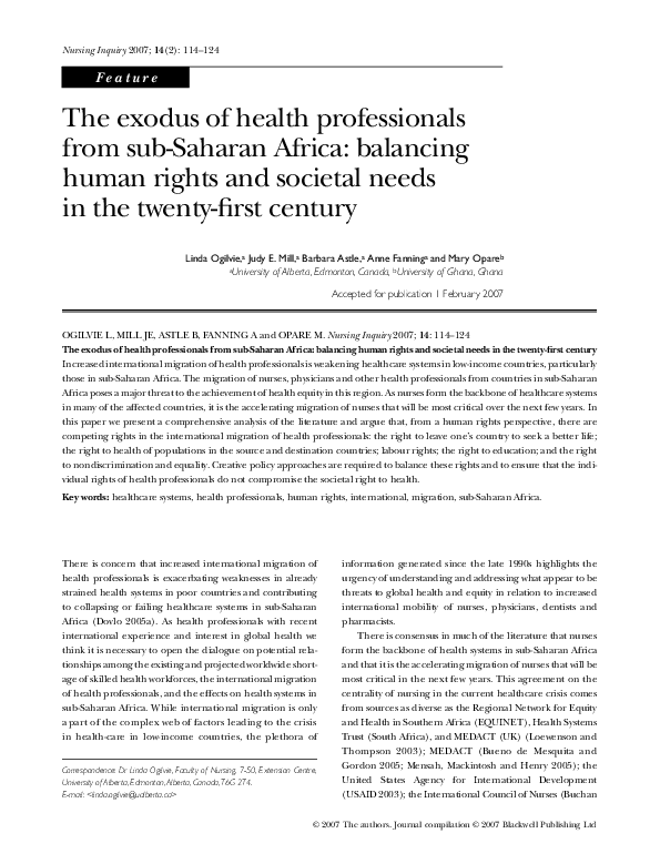 (PDF) The exodus of health professionals from sub-Saharan Africa ...