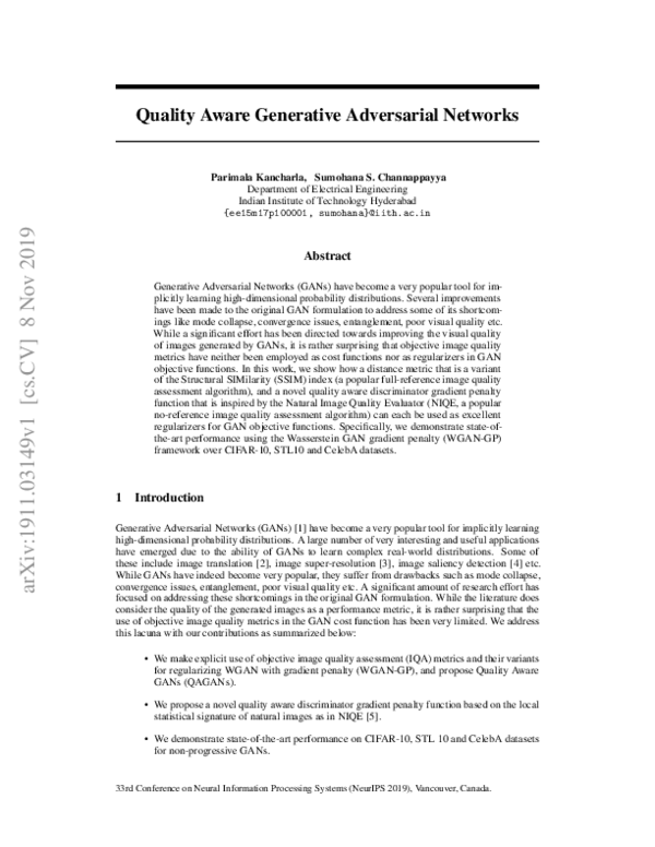 (PDF) Quality Aware Generative Adversarial Networks