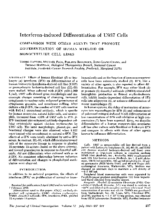 (PDF) Interferon-induced differentiation of U937 cells. Comparison with ...