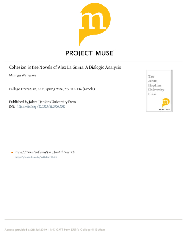 (PDF) Cohesion in the Novels of Alex La Guma: A Dialogic Analysis