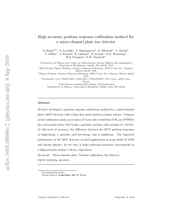 (PDF) Precision Calibration for MCP Ion Detectors