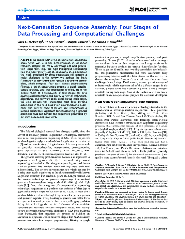(PDF) Next-Generation Sequence Assembly: Four Stages of Data Processing and Computational Challenges