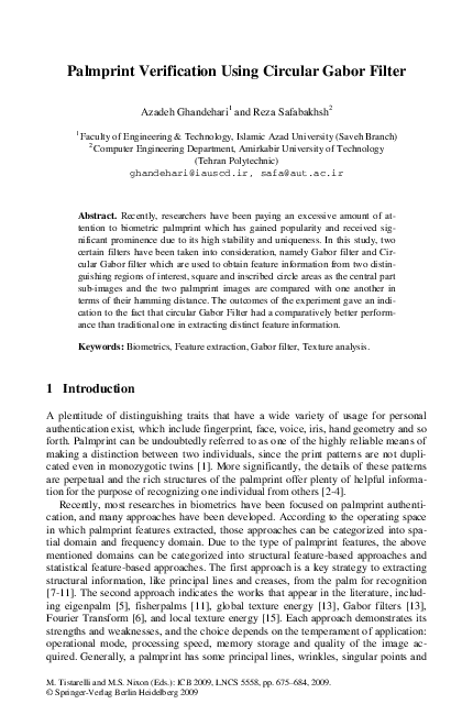 Pdf Palmprint Verification Using Circular Gabor Filter Reza