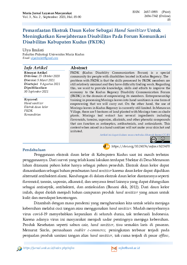 (PDF) Pemanfaatan Ekstrak Daun Kelor Sebagai Hand Sanitizer Untuk ...