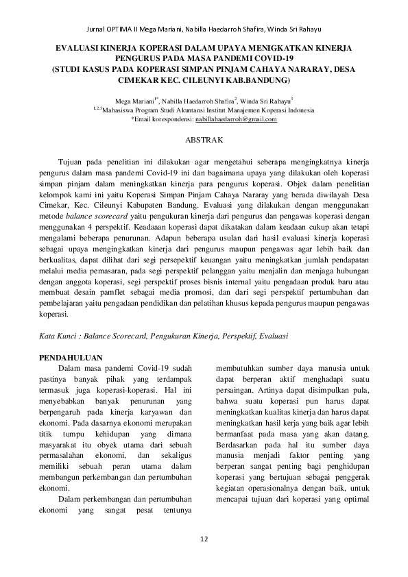 (PDF) Evaluasi Kinerja Koperasi Dalam Upaya Menigkatkan Kinerja ...