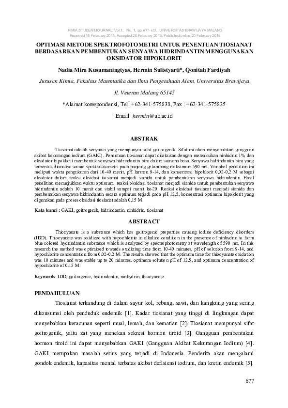(PDF) Optimasi Metode Spektrofotometri Untuk Penentuan Tiosianat ...