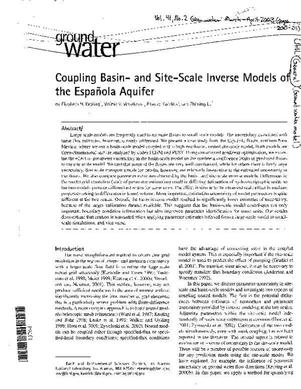 (PDF) Coupling Basin- and Site-Scale Inverse Models of the Espanola Aquifer