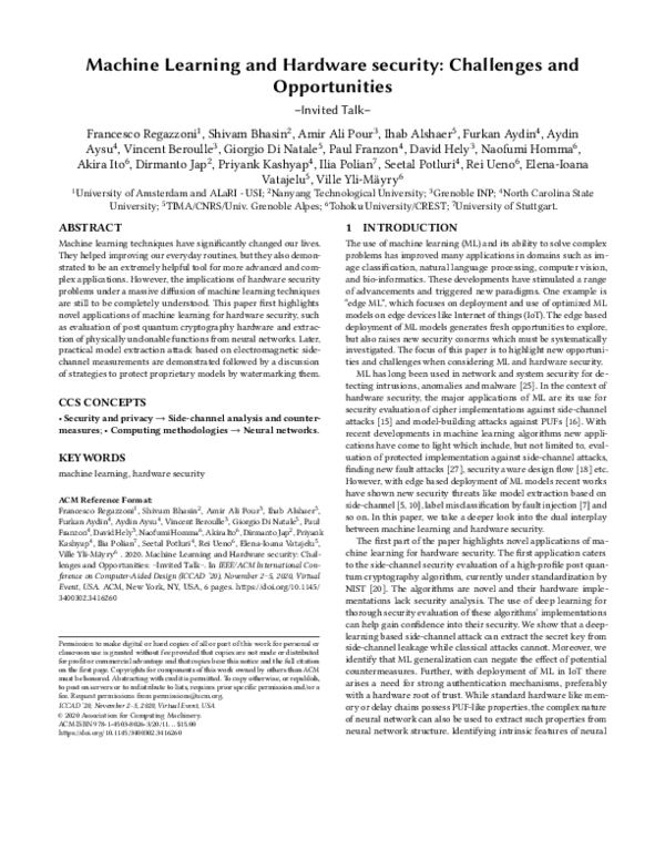 (PDF) Machine learning and hardware security