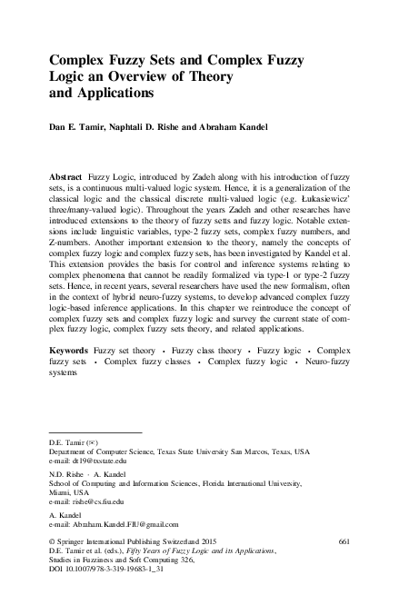 (PDF) Complex Fuzzy Sets and Complex Fuzzy Logic an Overview of Theory and Applications