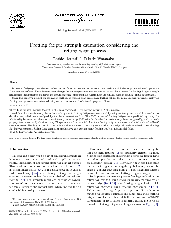 (PDF) Fretting fatigue strength estimation considering the fretting ...