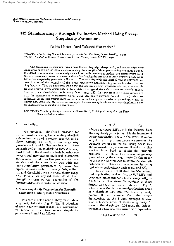 (PDF) Standardizing Strength Evaluation Using Stress-Singularity