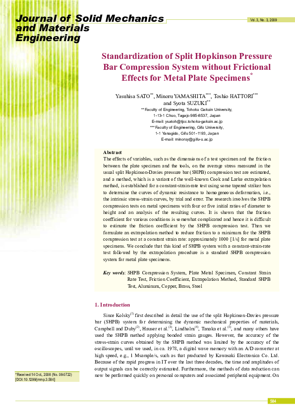 (PDF) Standardization of Split Hopkinson Pressure Bar Compression ...
