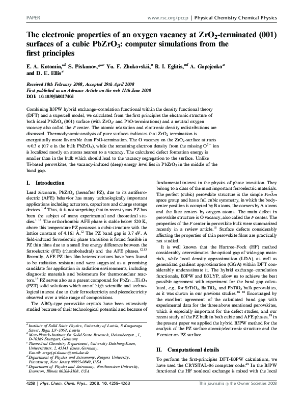 (PDF) The electronic properties of an oxygen vacancy at ZrO2-terminated ...