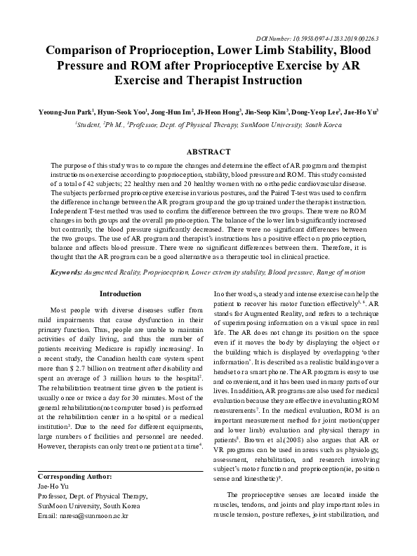 (PDF) Comparison of Proprioception, Lower Limb stability, Blood ...