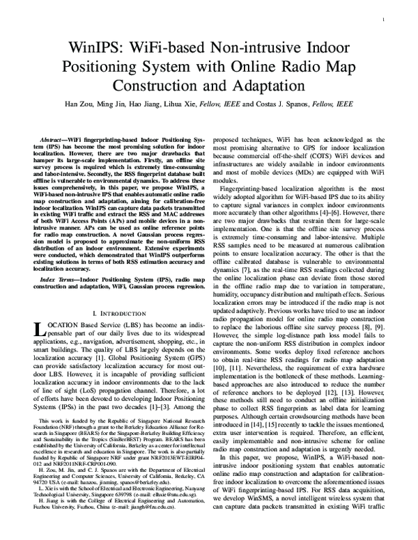 (PDF) WinIPS: WiFi-Based Non-Intrusive Indoor Positioning System With ...