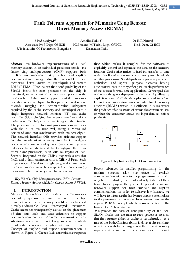 (PDF) Fault Tolerant Approach for Memories Using Remote Direct Memory Access ( RDMA )