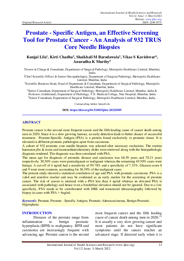 (PDF) Prostate -Specific Antigen, an Effective Screening Tool for ...