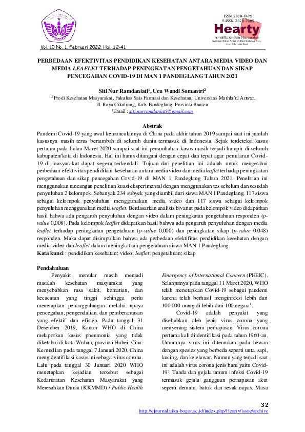 (PDF) Perbedaan Efektivitas Pendidikan Kesehatan Antara Media Video Dan Media Leaflet Terhadap ...